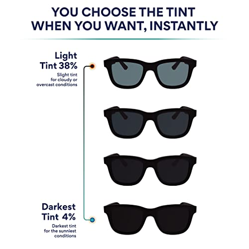 Ampere Dusk App-enabled Tint Adjustable Sunglasses, Smart Sunglasses with Open Ear Audio, Electrochromic, Polarized Lenses, Music, Calls (Black)