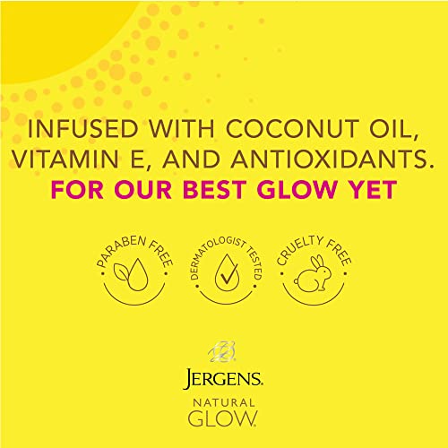 Jergens Natural Glow Self Tanner Body Lotion, Sunless Tanning, Medium to Deep Skin Tone, Daily Moisturizer with Coconut Oil, Vitamin E and Antioxidants 10 Oz