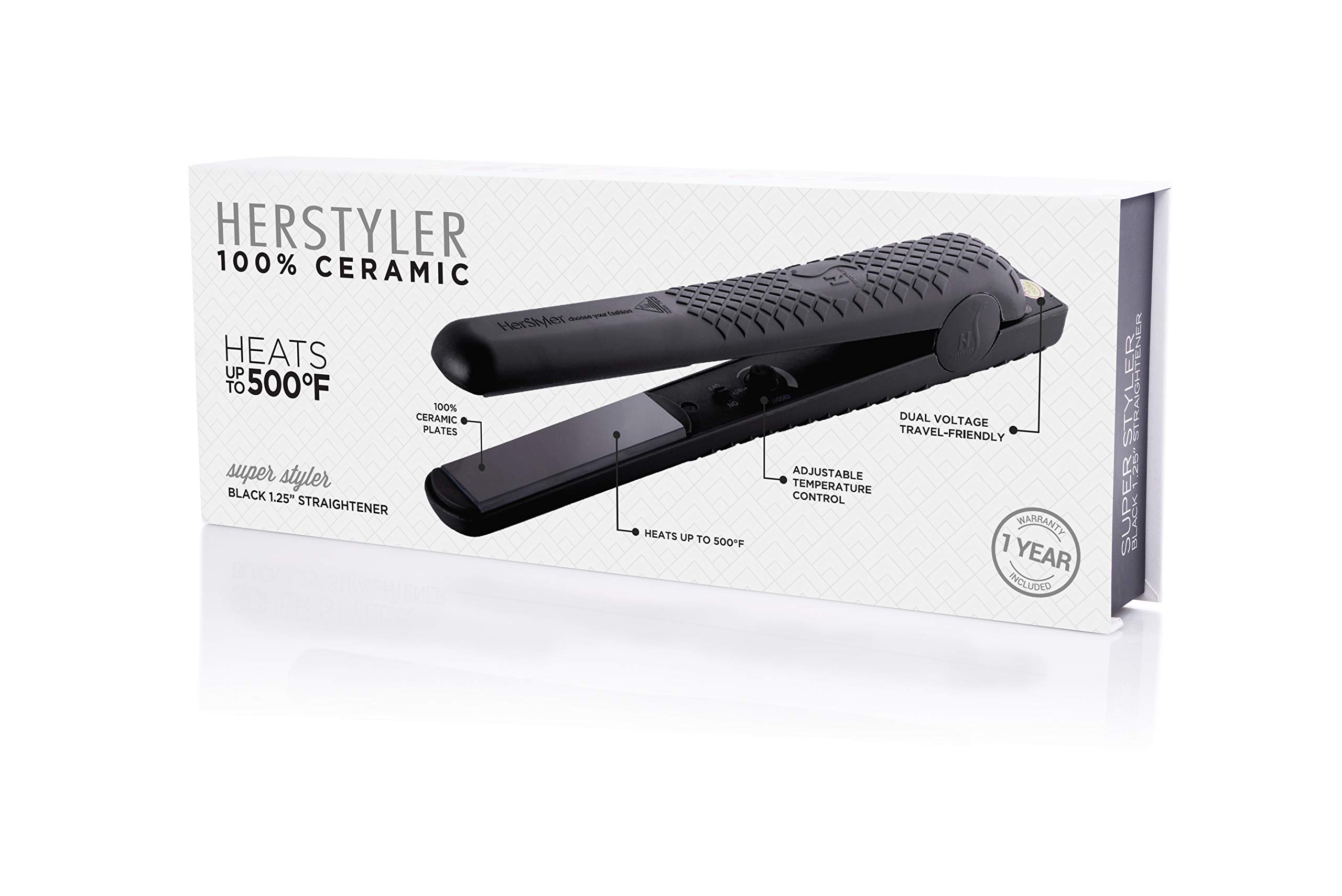 Herstyler Superstyler Onyx Ceramic Flat Iron, Ceramic Hair Straightener With Adjustable Temperature, Travel-friendly Dual Voltage Flat Iron