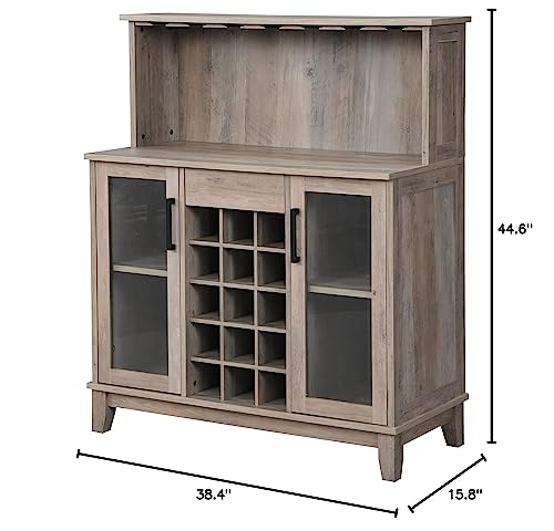 Home Source 44.5" Bar Cabinet with Wine Rack,Coffee Bar Table and Microwave Station Cabinet for Home,Sideboard Buffet Cabinet with Storage for Dining Room,Kitchen,Concrete (Grey wash)