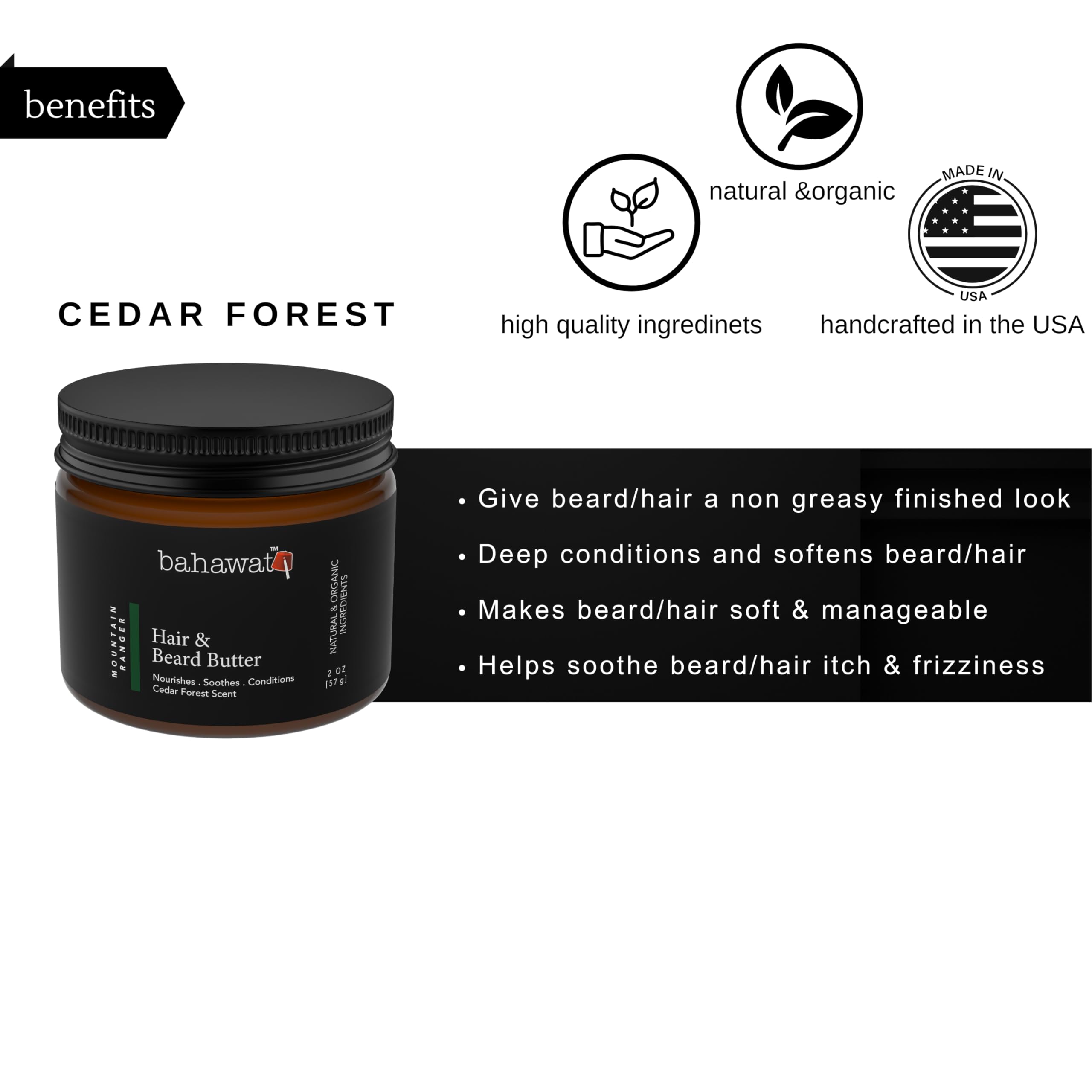 BAHAWAT Hair & Beard Butter -Cedar Forest - Strengthen & Soften Leave in Conditioner β Natural Ingredients | The Best Beard Butter- 2oz- packaging may vary