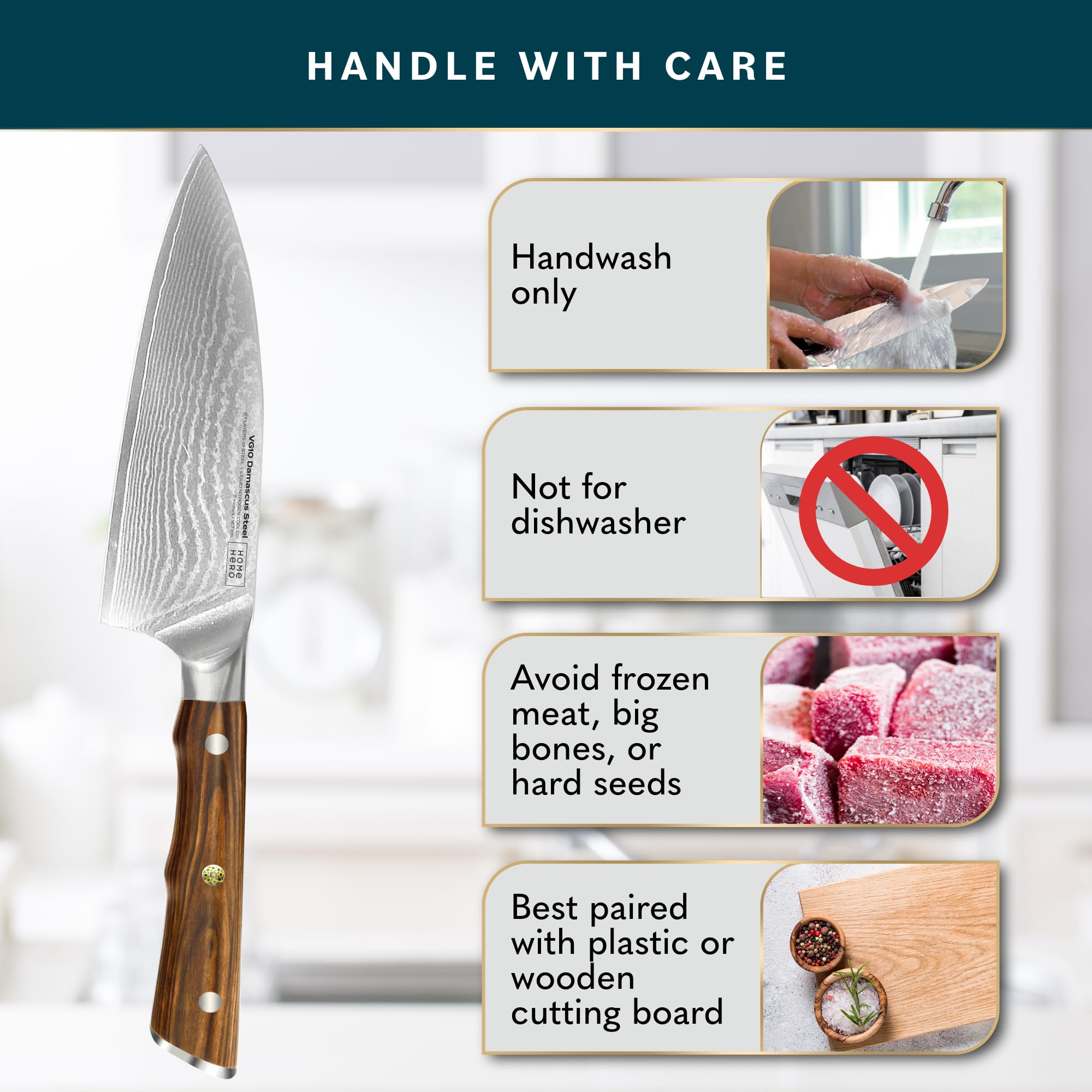 Home Hero Japanese Deba Knife Collection - VG10 Damascus Steel Triple Rivet Ultra Sharp 67 Layers Kitchen Knife with Ergonomic Rosewood Handle - Unique Gift for Men & Women (6 Inch Deba Knife)