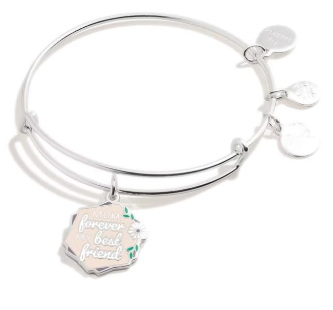 Alex and Ani Words are Powerful Expandable Wire Bangle Bracelet for Women, Promoted to Mommy Charm, Shiny Silver Finish, 2 to 3.5 in