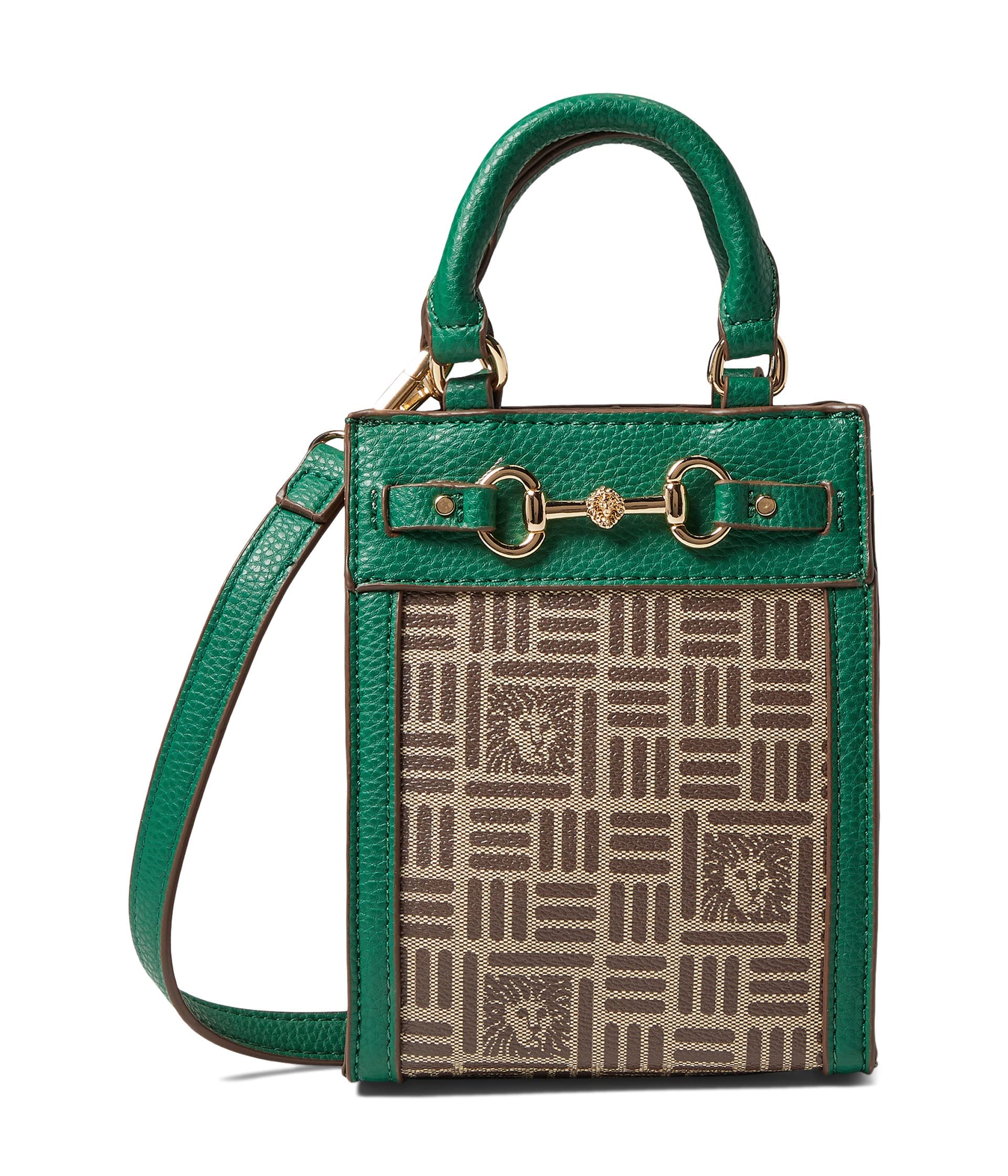 Anne Klein Mini n/s Horsebit Crossbody, Cream-Brown/Ivy Green