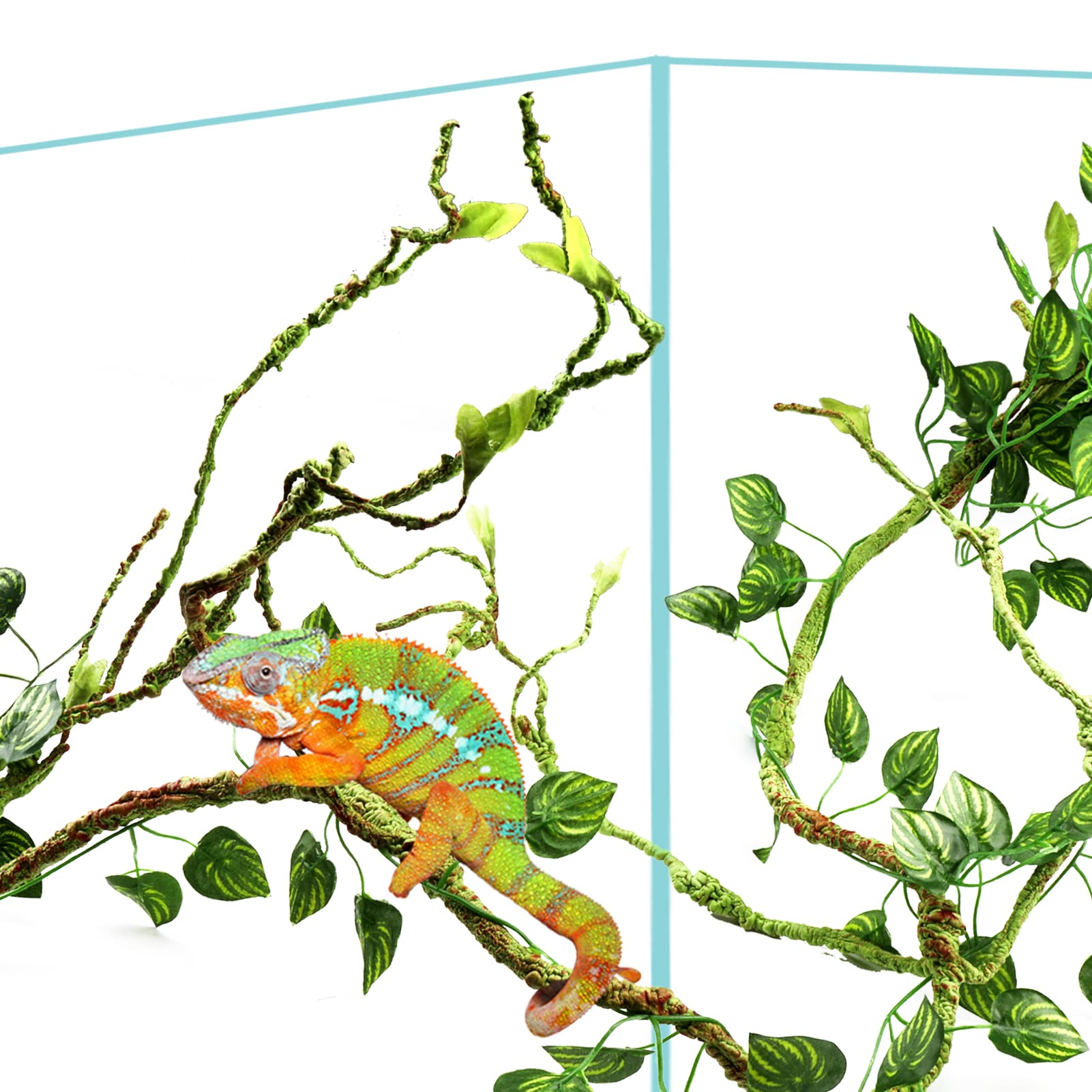 Bearded Dragon Tank Accessories for Habitat, QUOZUO Terrarium Hanging Plants Artificial Leaves Reptile Hide, Leopard Gecko Tank Accessories Snake Hide Terrarium Decor for Lizard Geckos Chameleon