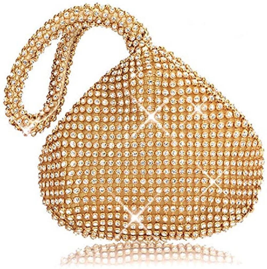 Women's Evening Bag Rhinestone Purse Handbags Triangle Style Chain Clutch Purse Bag Sparkly Party Prom Wedding Purse (Gold)