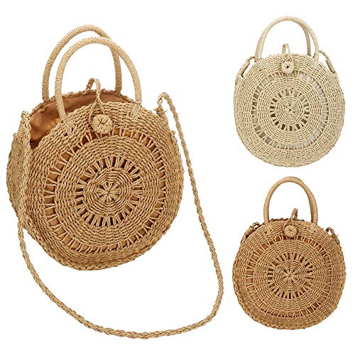 Straw Tote for Women, Crossbody Handwoven Rattan Straw Bag Summer Beach Carrying Shoulder Handbag(Coffee)