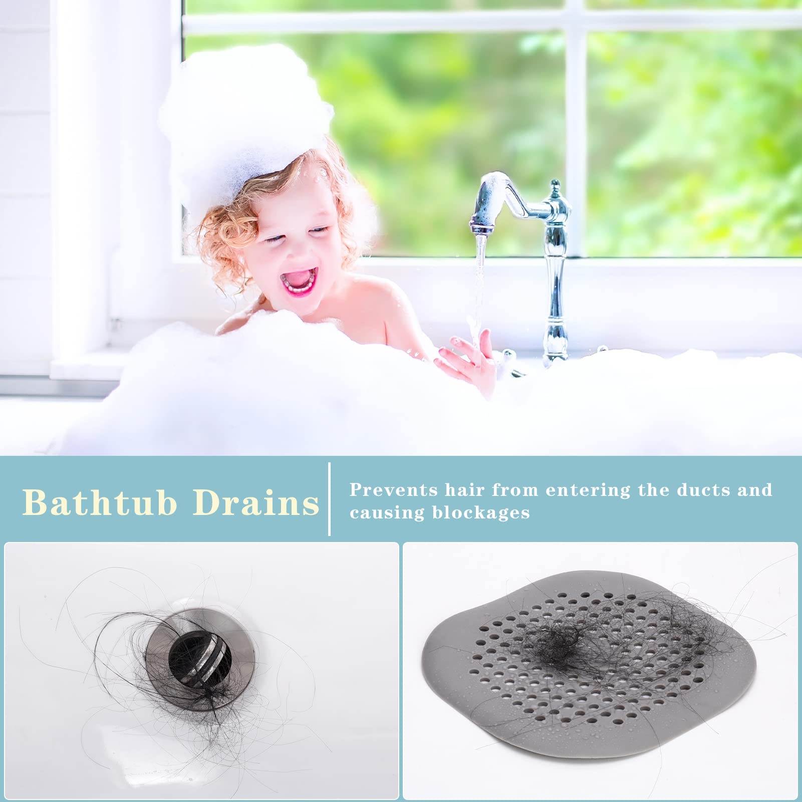 Shower Drain Hair Catcher, Durable Silicone Shower Drain Covers Hair Stopper with Suction Cup, Easy to Install Suit for Bathroom,Bathtub and Kitchen 3PACK (White)