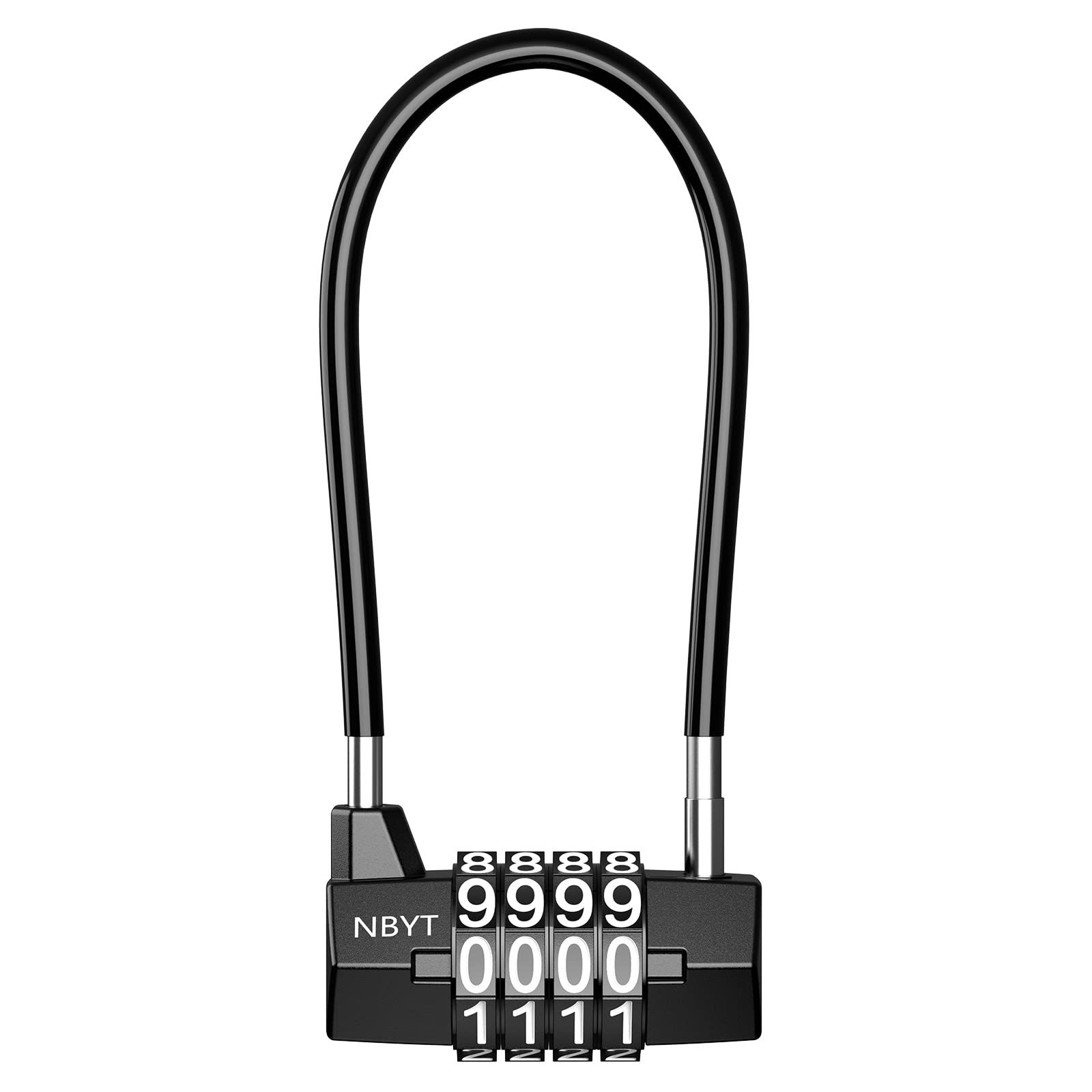 Ankilo Newest 4 Digit Combination Padlock with Steel Cable Rope, Long Shackle Combination Lock Waterproof Gate Lock, Resettable Code Lock for Schools, Fences, Luggages, Garages, Locker, Black