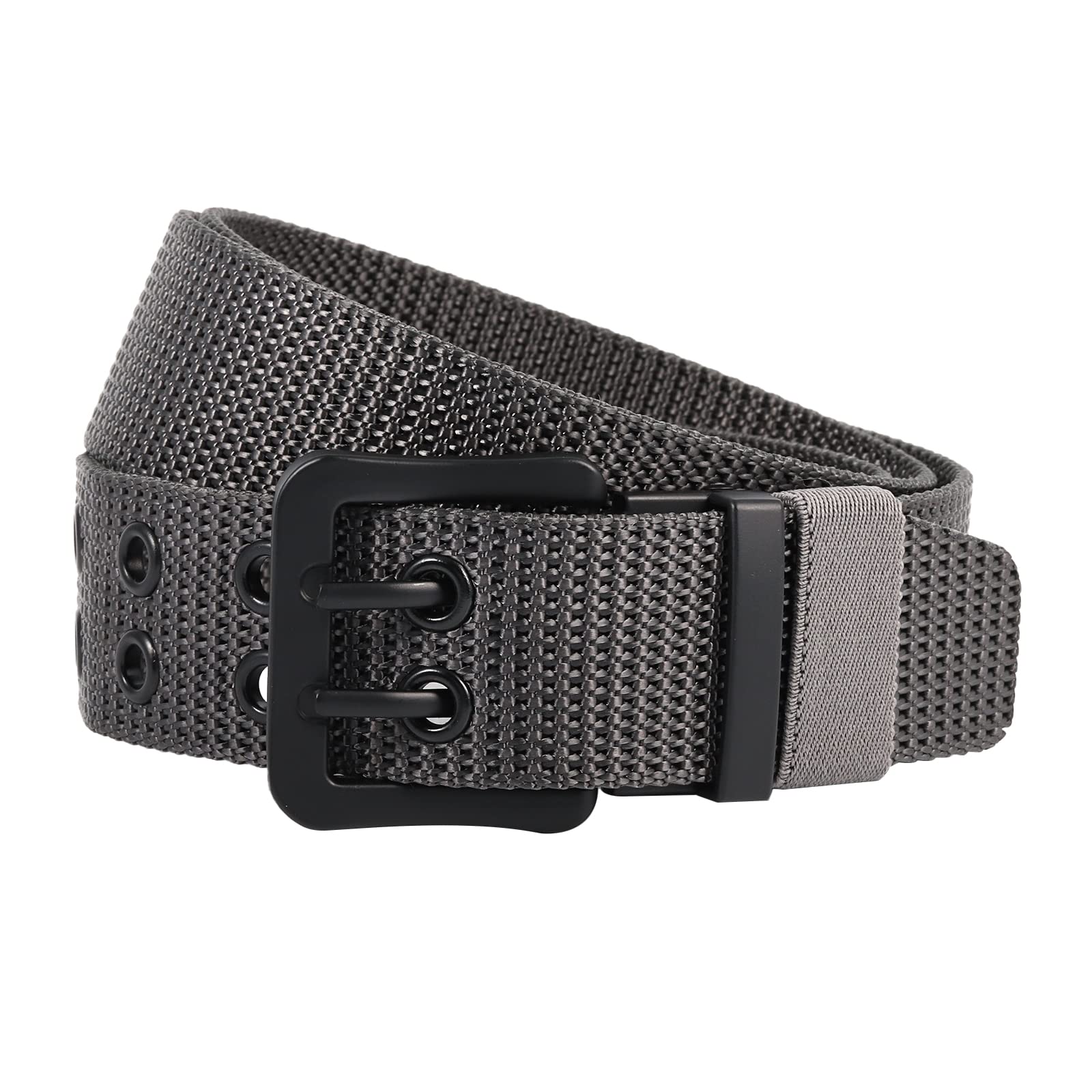algsqeor nylon Web Belts for Men, Casual Double Hole Grommet Belt Solid Color waistband belt (black)