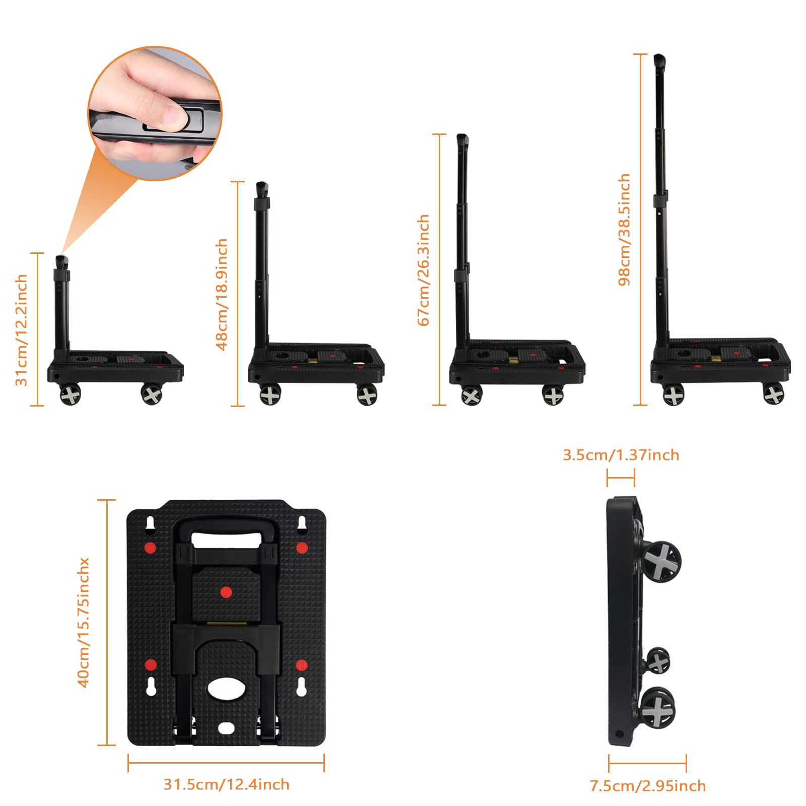 Annisport Folding Dolly Hand Truck, Annisport Folding Hand Truck, Heavy- Duty Dolly, Multi-Purpose, Foldable Hand Truck for Home, Office, School, Workbench and More - Black Set