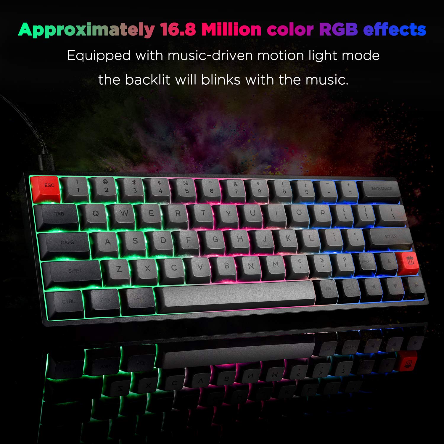 COSTOM SK64 60% Mechanical Gaming Keyboard, 61 Keys Multi Color RGB Illuminated LED Backlit Wired Programmable with PBT Heat Sublimation Keycaps for PC/Mac Gamer (Black, Gateron Optical Brown)