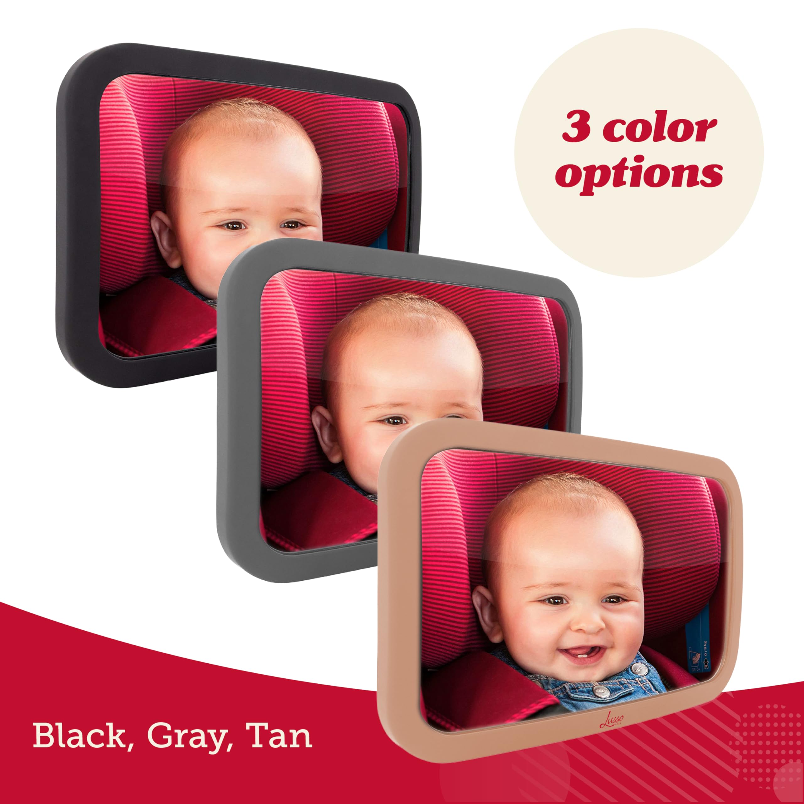 Lusso Gear Baby Car Mirror - Rear-Facing Infant Mirror for Car with Crystal Clear View - Secure Shatterproof Backseat Design, Black