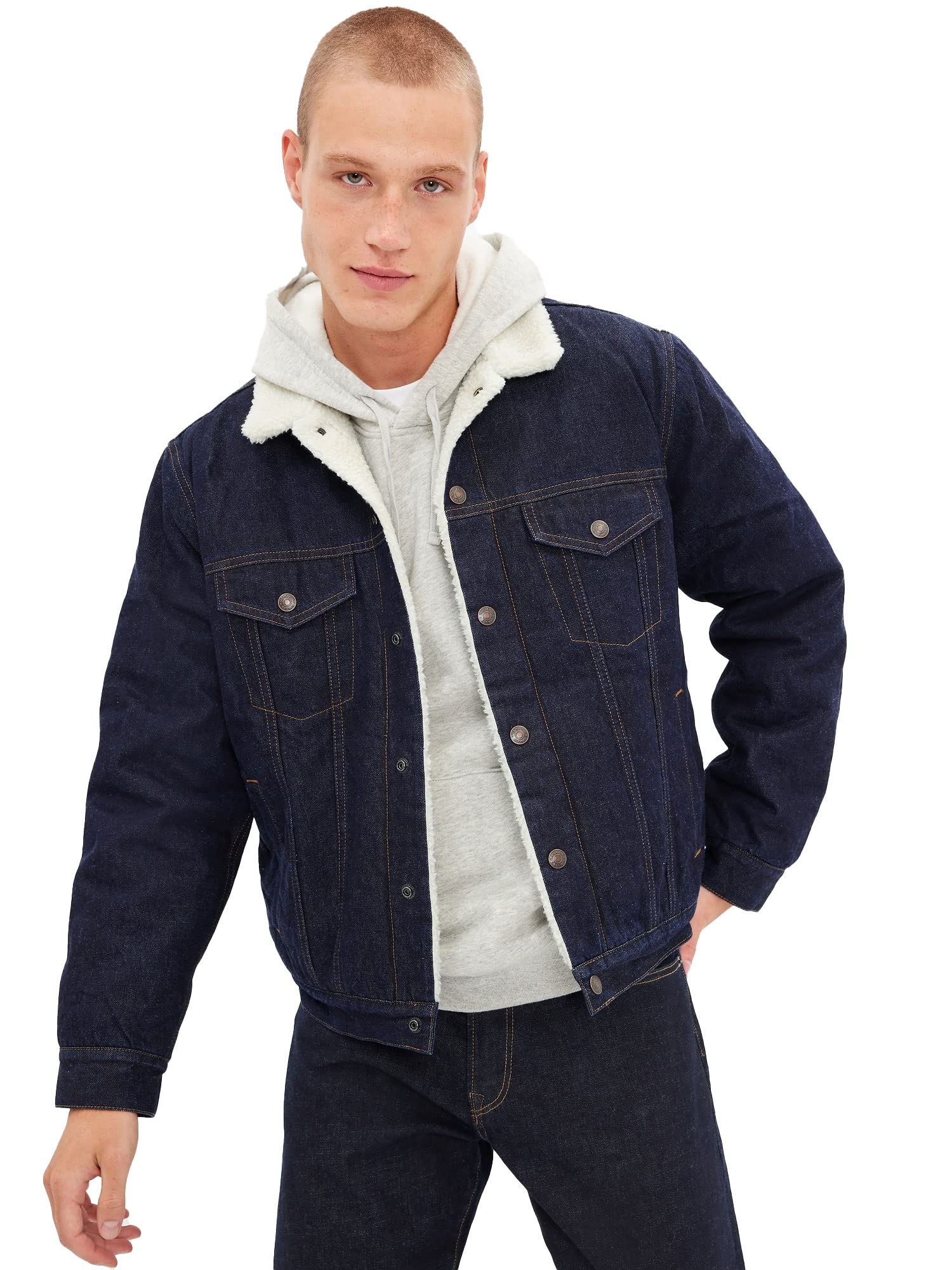 GAP mens Icon Sherpa Denim Jacket, Rinsed, Large US