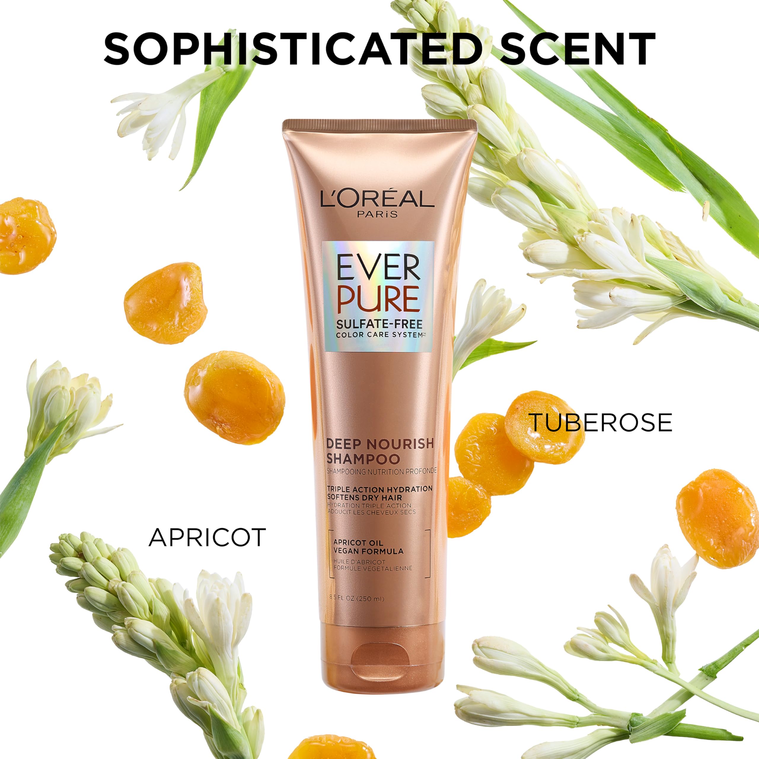 L'Oreal Paris Hair Conditioner for Dry Hair, Triple Action Hydration, Apricot Oil Infused, EverPure, 8.5 Fl Oz (Packaging May Vary)