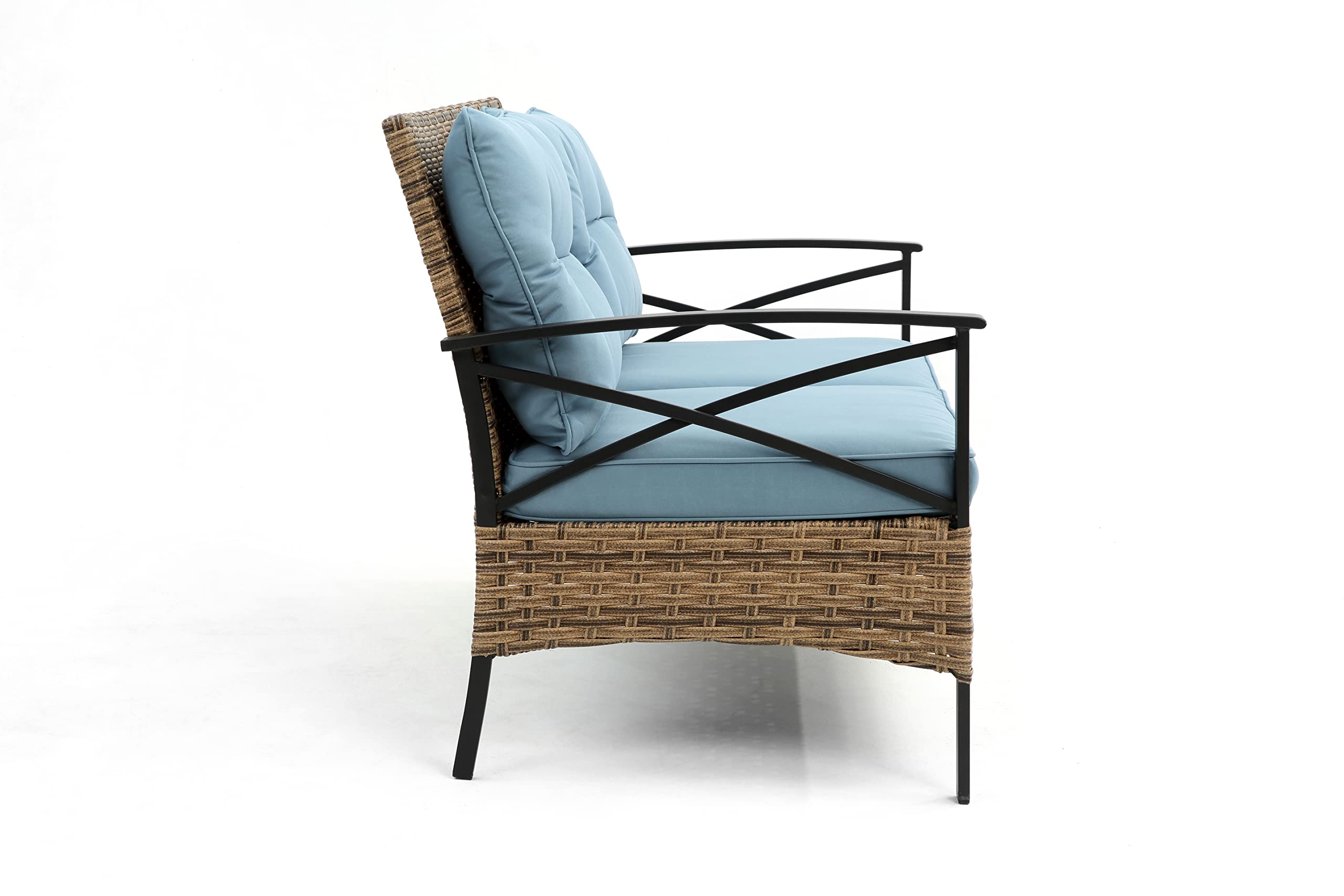 Hlcodca Outdoor Patio Furniture Sectional Sofa Set,4-Piece Rattan Wicker Dining Conversation Patio Set with Cushion & Table for Porch Yard Pool or Backyard (Blue/Garden@)