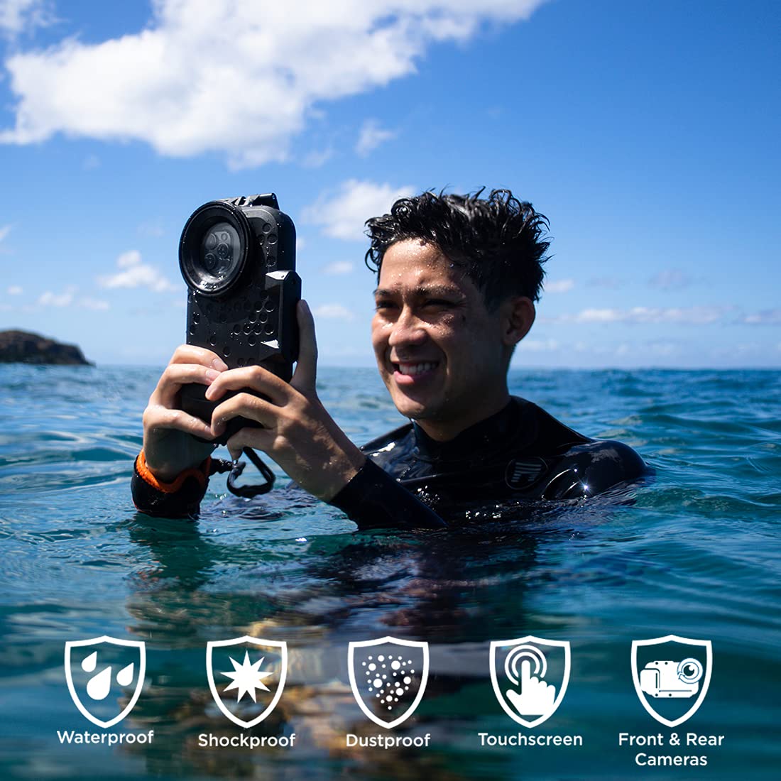 AquaTech AxisGO iPhone 12 Waterproof Phone Housing for Underwater Action Photography Snorkeling Surfing Travel Case - Deep Black Bundle