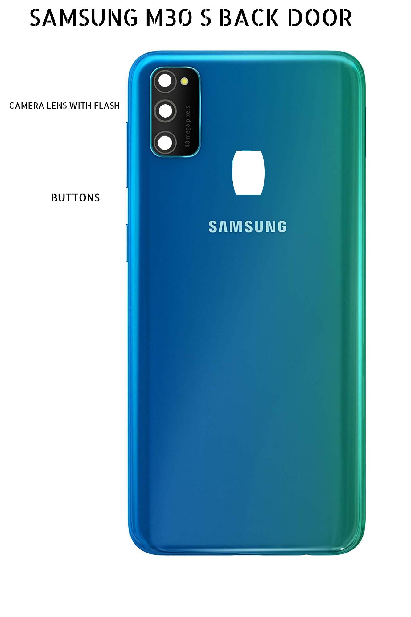 PS FORTUNET Replacement Back Battery Door Cover Panel with Camera Lens Logo and Buttons for Samsung Galaxy M30s M-M307F/DS - Sapphire Blue