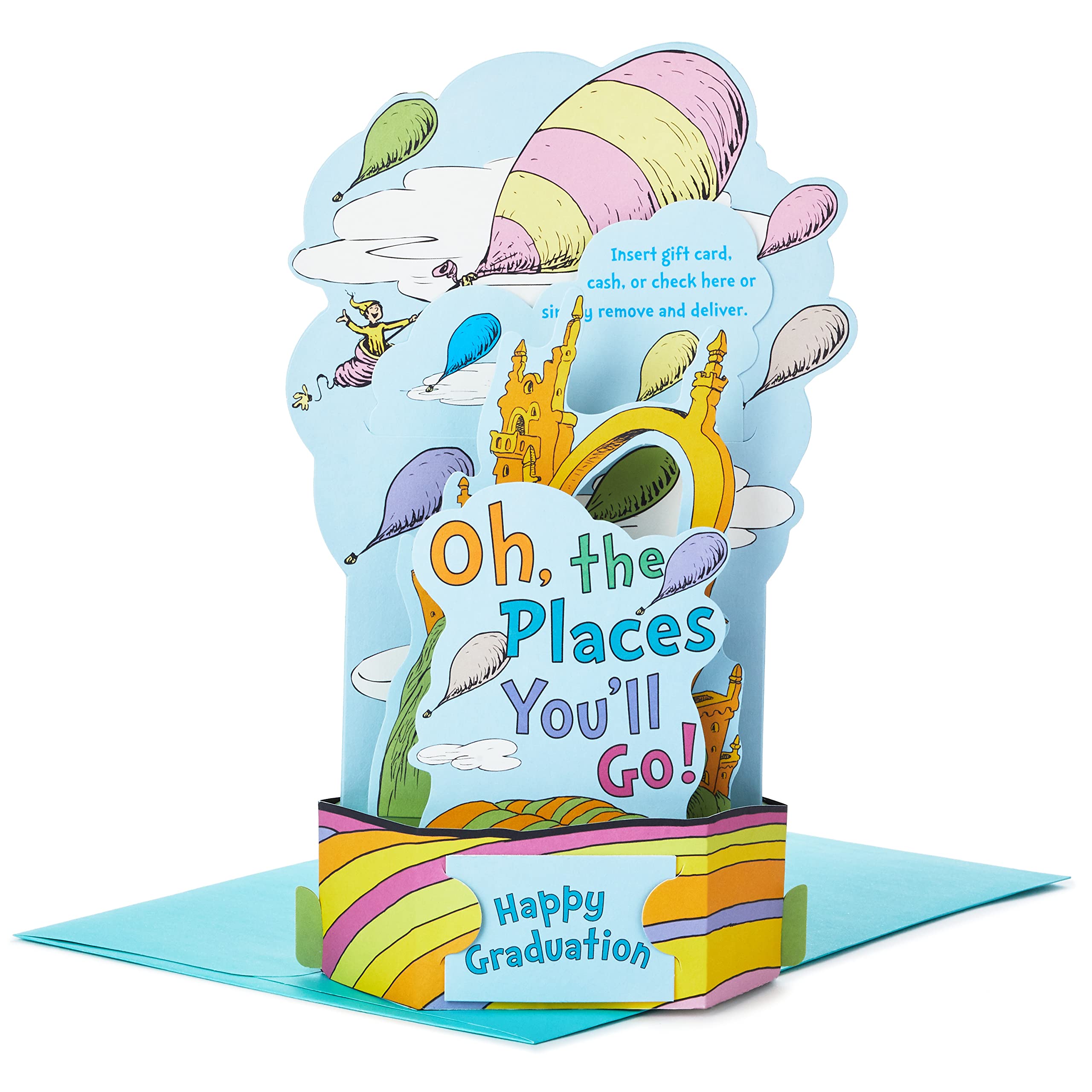 Hallmark Dr. Seuss Pop Up Graduation Card Money or Gift Card Holder (Oh, the Places You'll Go!) for High School, Kindergarten, Middle School, College and College Graduates - 3D Paper Wonder Card