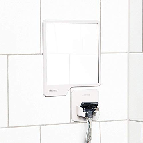 Tooletries – Oliver Shower Mirror - Premium Shower Mirror for Shaving, Grooming - 100% Silicone - SHATTERPROOF Mirror - Grips to Shiny Surfaces - No Suction Cups - No Adhesives - White
