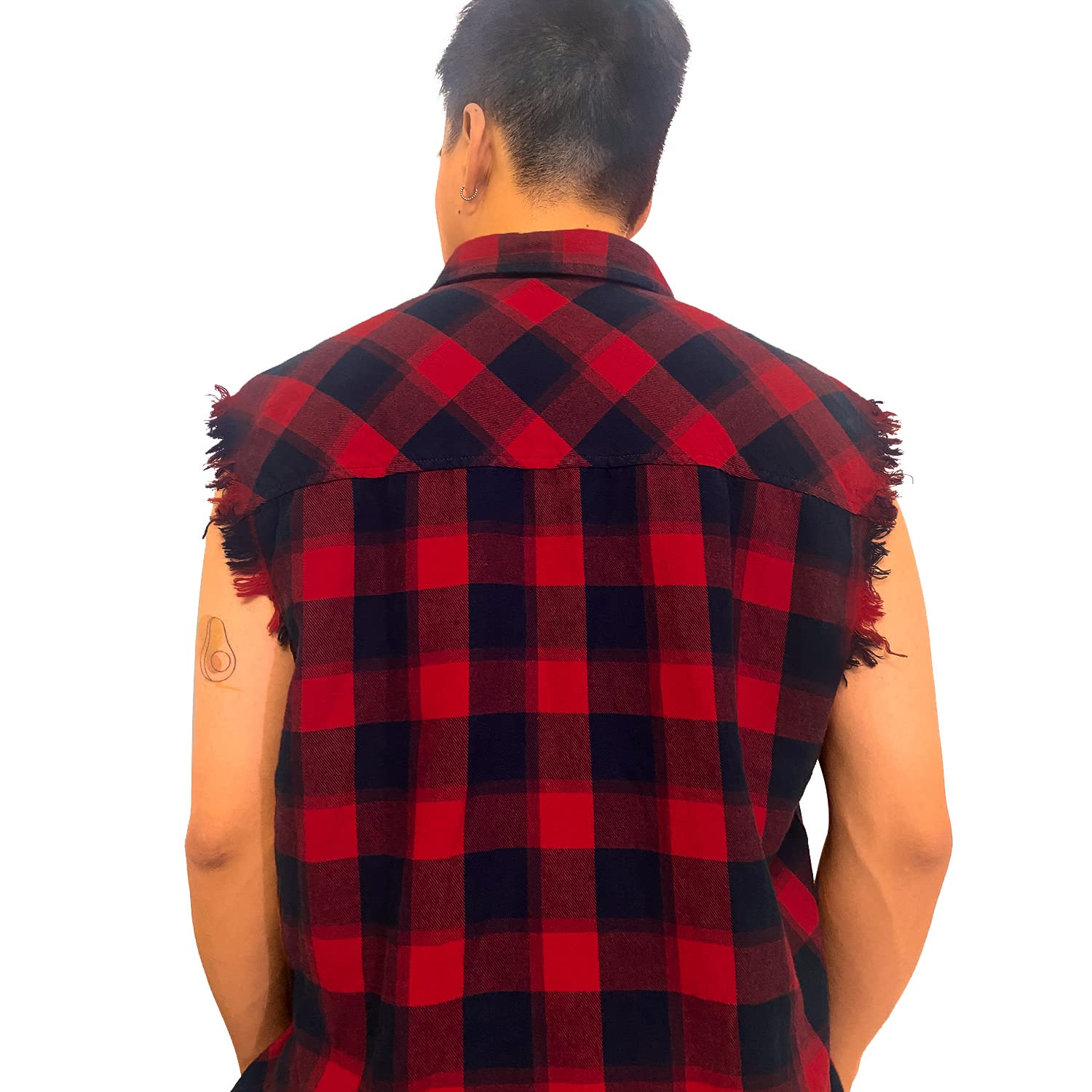 Aligro - Red Sleeveless Flannel Plaid Shirts for Men Casual Button Down Cowboy Vest Shirts (Size M)