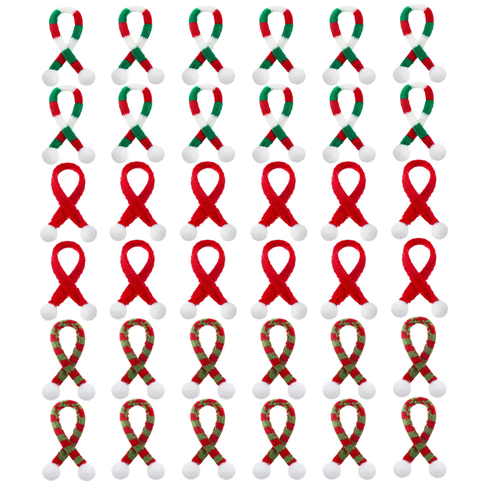 Bencailor 36 Pieces Mini Christmas Scarves for Craft Tiny Snowman Scarves 7.9 x 0.6 Inch Xmas Pet Knitted Scarf Doll Snowman Wine Bottle Scarf Accessory Holiday Christmas Decor for DIY (Red Green)