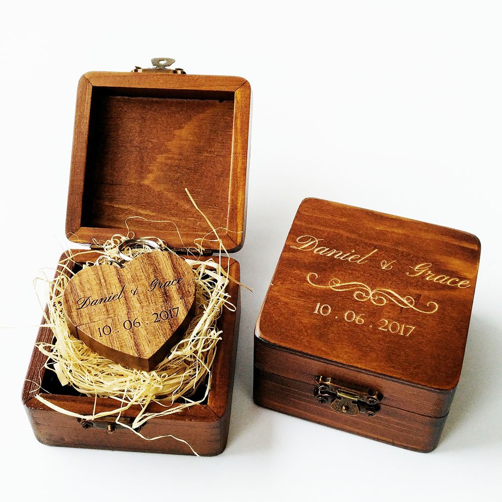 Personalized Wooden Heart Shaped Walnut 8GB USB Flash Drive, Engraved Wood USB Drive Custom Wooden Box, Wedding Photo Storage Gift, Birthday Gift, Business Promotional Gift (USB in Wooden Box)