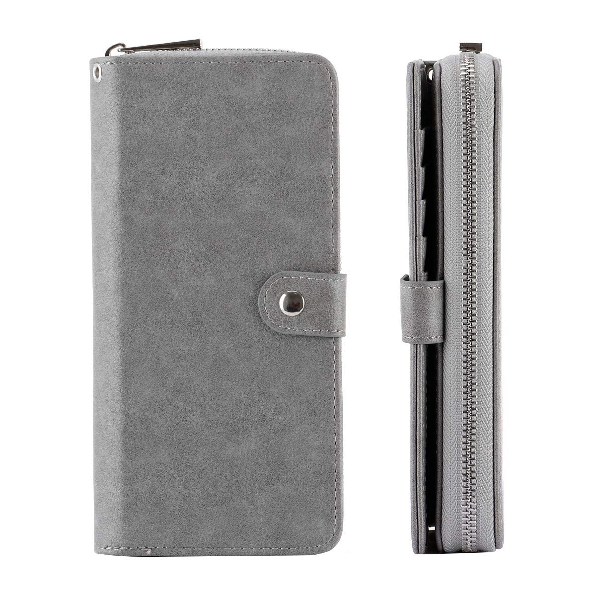 HAWEE Wristlet Wallet Long for Women Multi Card Holder Hand Phone Purse with Strap, Grey