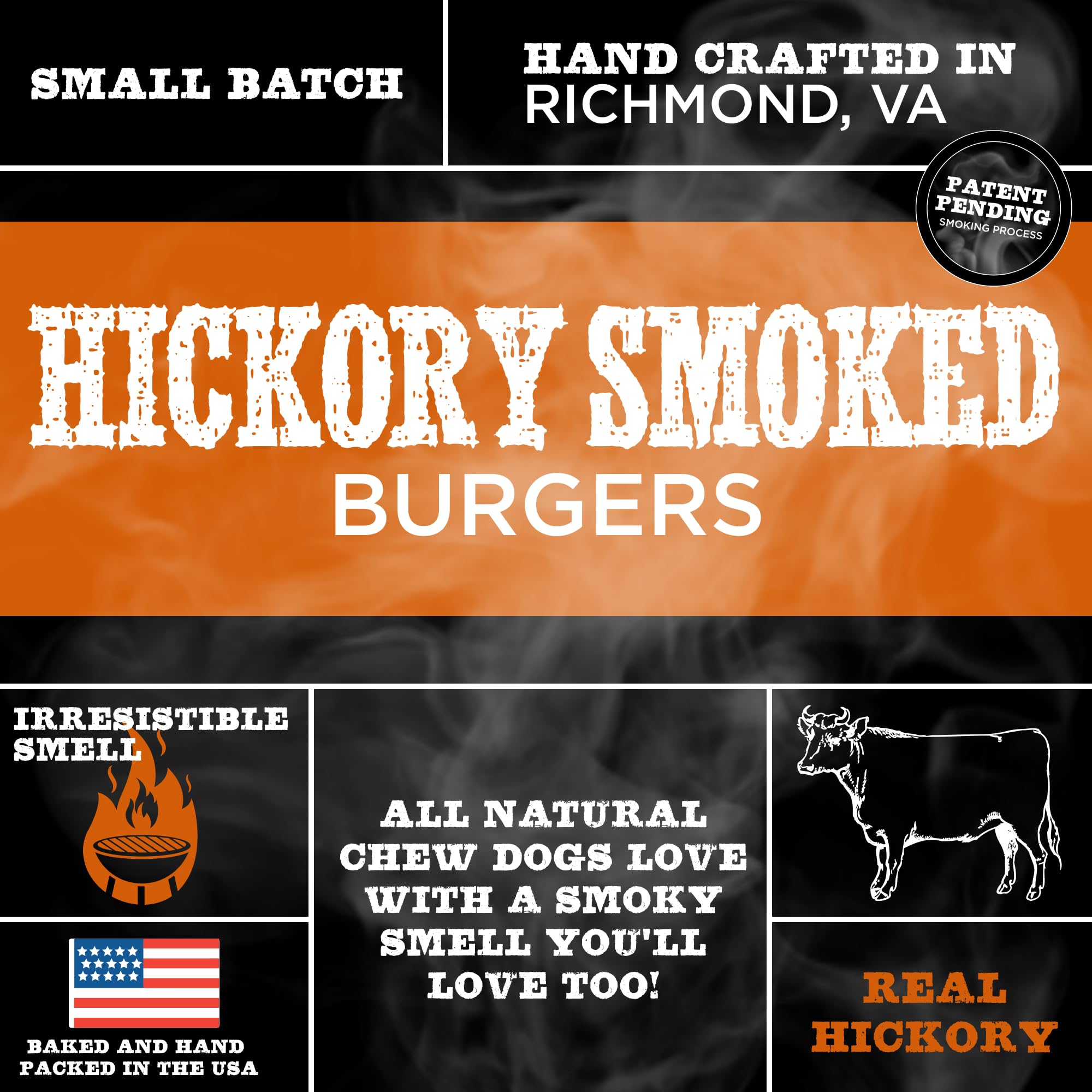 Premium Hickory Smoked 100% Beef Burger Slider Crunchy Dog Treats - No Additives, Made of 100% Natural Bully Sticks - Bite-Sized & Easily digestible Dog Treats for Training, Rewards - 1/2 lb Bag