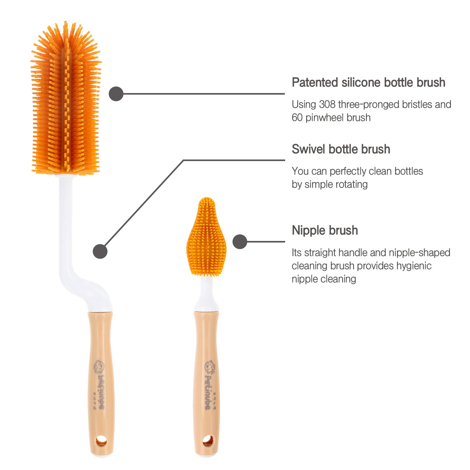 PETINUBE Baby Bottle Cleaning Brush Soft Brush Baby Bottle Cleaner Silicone Brush for Bottles and Cups for All Bottle Types(Navy, Swivel Handle Set)