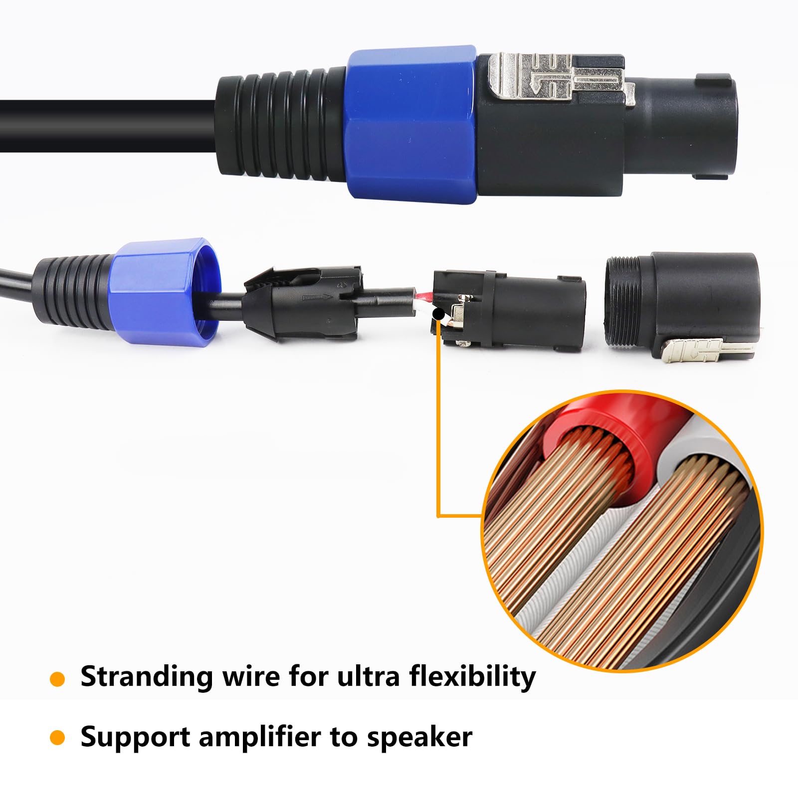 HBU 10 Feet Pack of 2 SpeakOn Cables - 2pcs DJ PA Speak-ON to Speakon Cable - Studio, Stage, Loudspeaker, Cabinet to Amplifier Audio Jack Wiring with Twist Lock