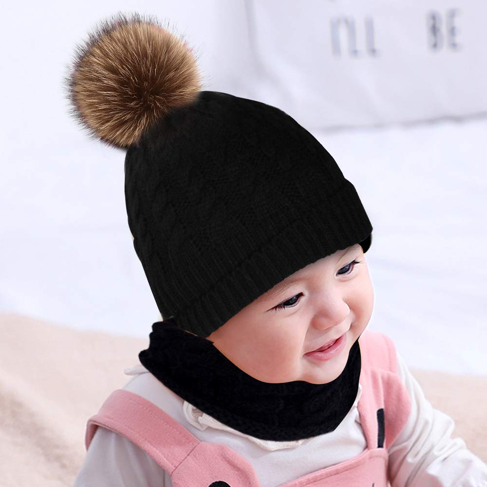 Hicdaw 6PCS Toddler Baby Winter Hat Scarf Kids Warm Knitted Hat for Beanie Scarf Gloves Set Gift for Kid Black