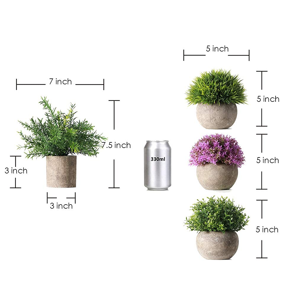 HC STAR Potted Artificial Pant Fake Green Grass with Pot Decorative Lifelike Set of 6 (High-Foot, Green-4 & Purple-2)