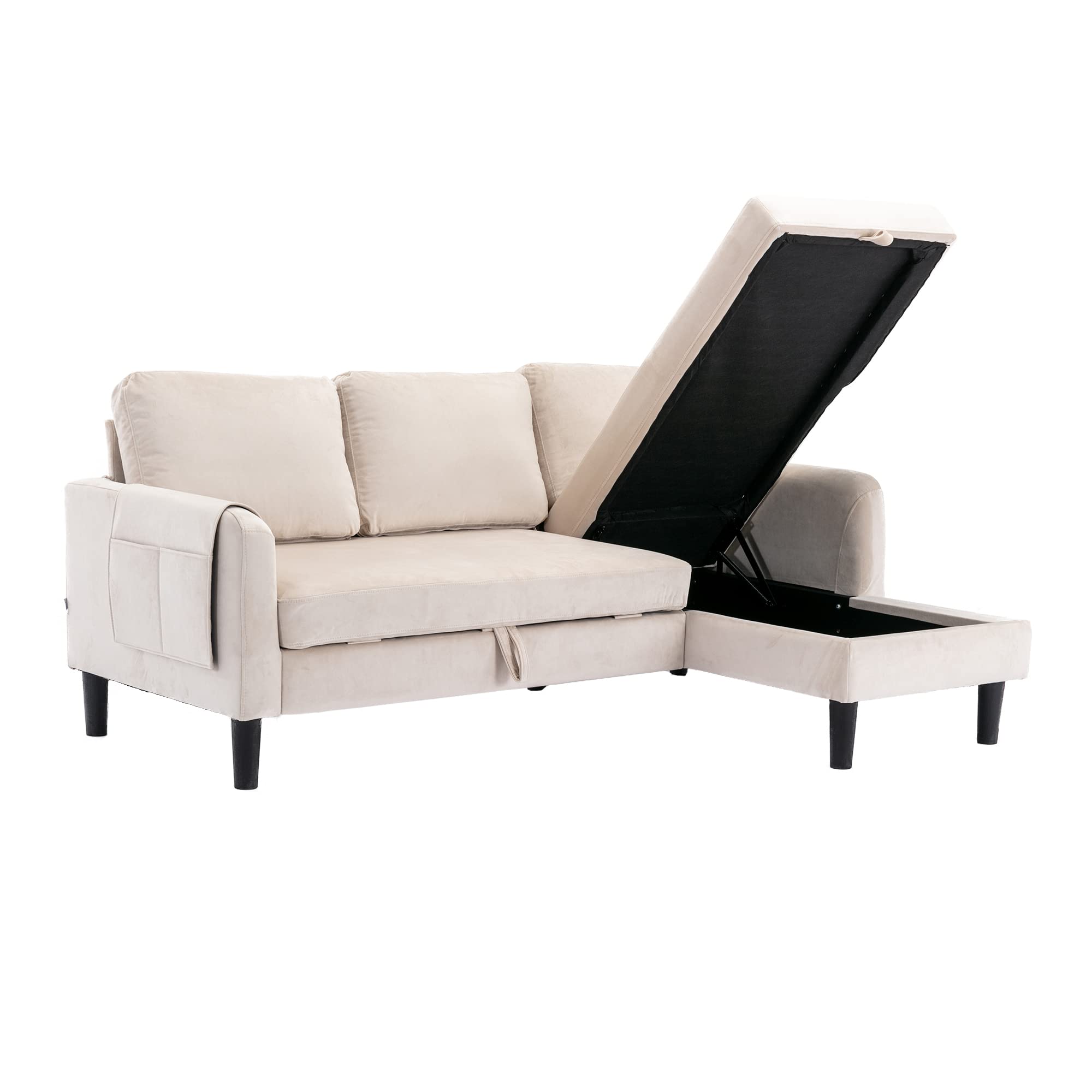 HomSof Sectional Sofa Set with Chaise Lounge, Storage, Cup Holder and Side Pocket, 3-Seat L-Shaped Couch for Small Spaces, Living Room