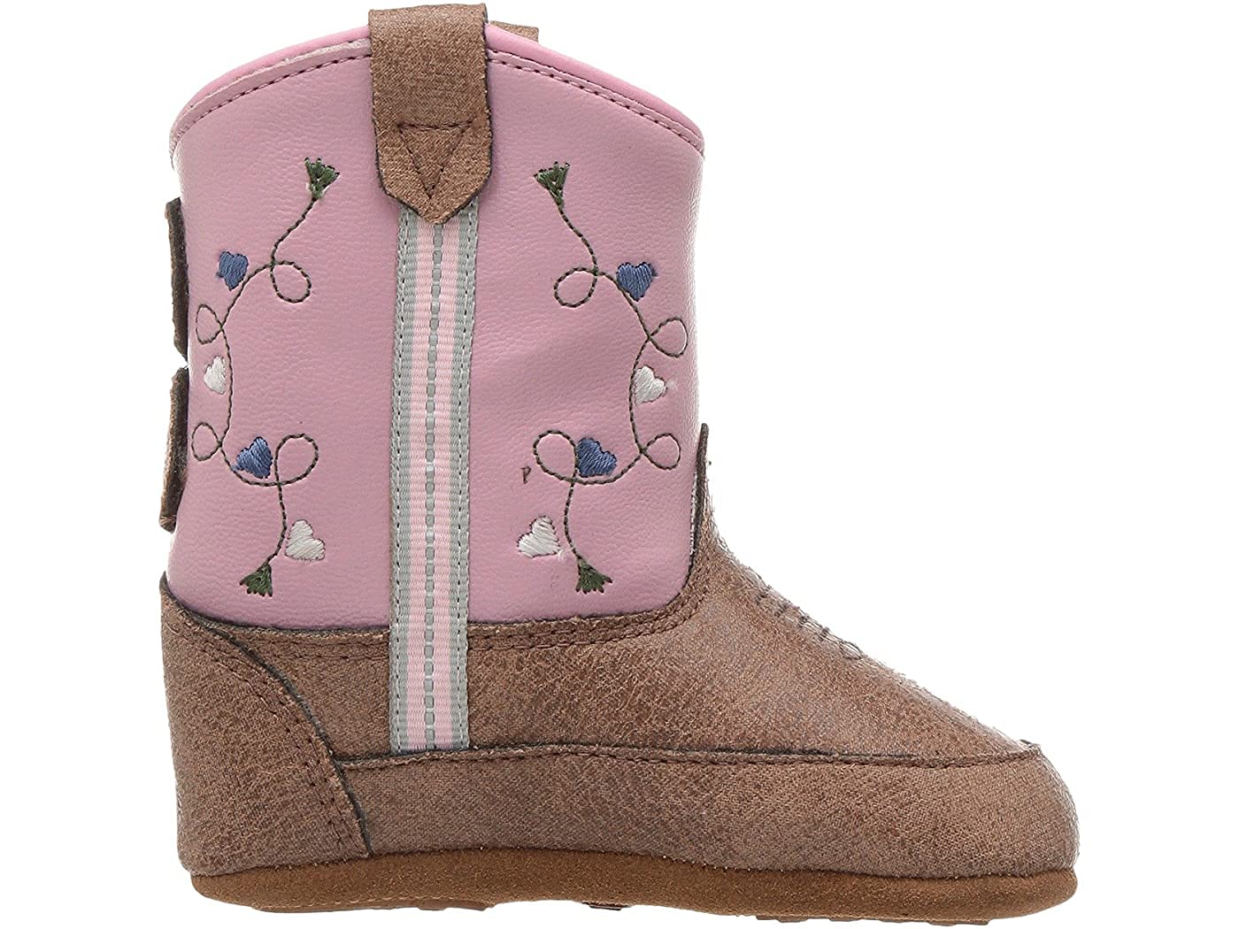 Old West Kids Boots Baby Poppets Leather Boots with Velcro Closure, Tan Vintage Foot/Pink Shaft, 3 US Unisex Infant