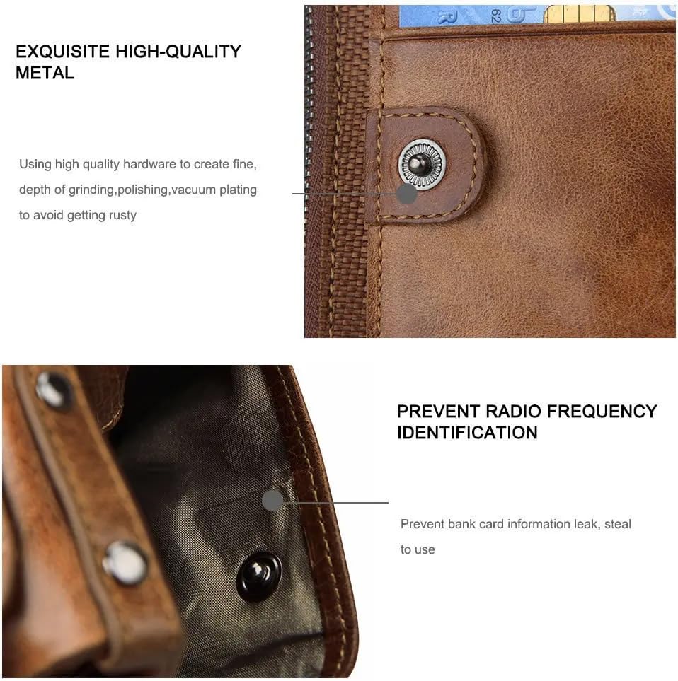 Alkenred small wallet for women Leather Bifold Compact Card Holder Zipper Pocket Wallet RFID Blocking Card Case Purse with ID Window(brown1)