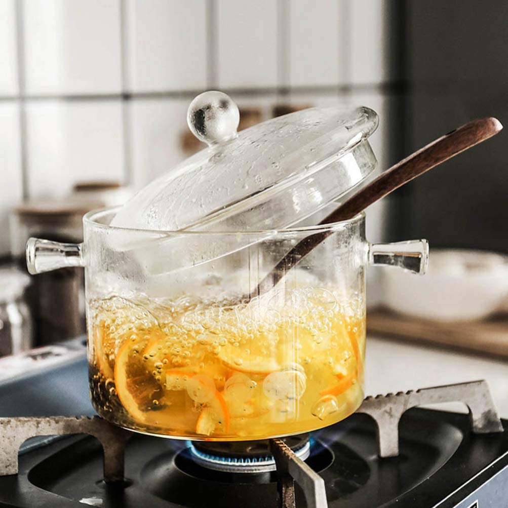 DOITOOL Glass Saucepan with Cover, Clear for Cooking on Stove, 1 Liter Glass Cooking Saucepan for Pasta Noodle, Soup, Milk, Tea (14 x 19.5 x 16cm)