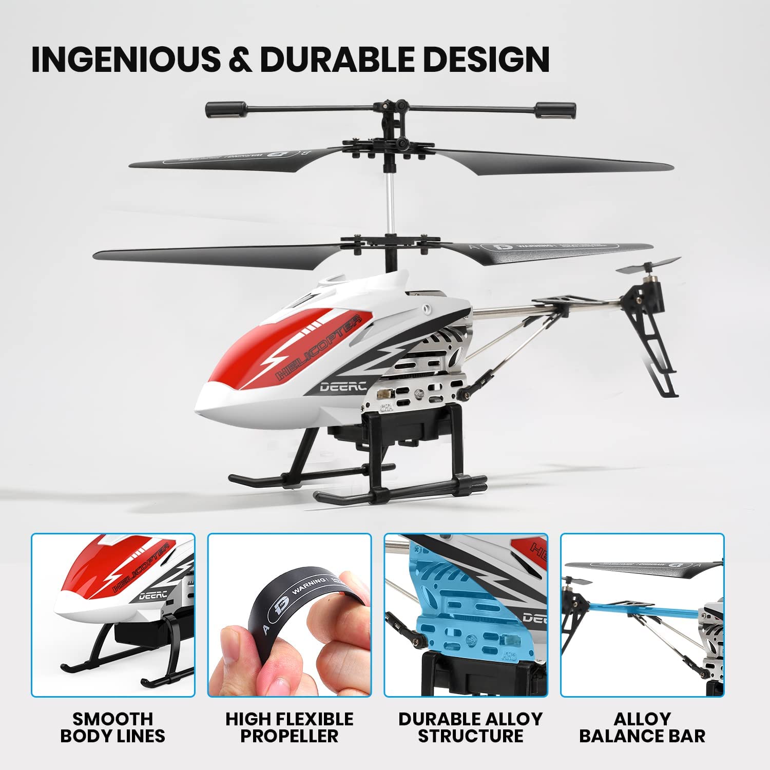 DEERC DE51 Remote Control Helicopter Altitude Hold RC Helicopters with Gyro for Adult Kid Beginner,2.4GHz Aircraft Indoor Flying Toy with 3.5 Channel,High&Low Speed,LED Light,2 Battery for 20 Min Play