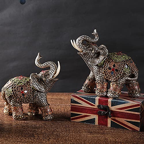 Elephant Statue, Lucky Elephant Statue Sculpture Wealth Figurine Gift Home Decoration (Rattan, Left)