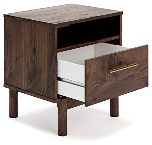 Signature Design by Ashley Calverson Modern 1 Drawer Nightstand with Open Cubby, 21.18" Tall, Dark Brown