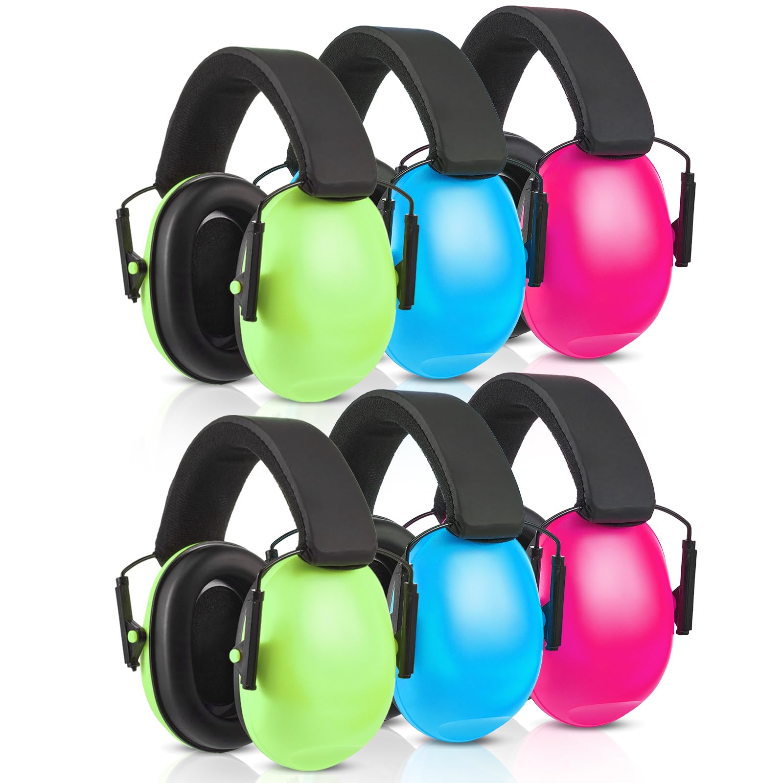 Amylove 6 Pcs Kids Ear Protection Headphones 27db Noise Reduction Adjustable Earmuffs for Autism Sensory Toddler Children(Green Pink Blue,Novel Style)