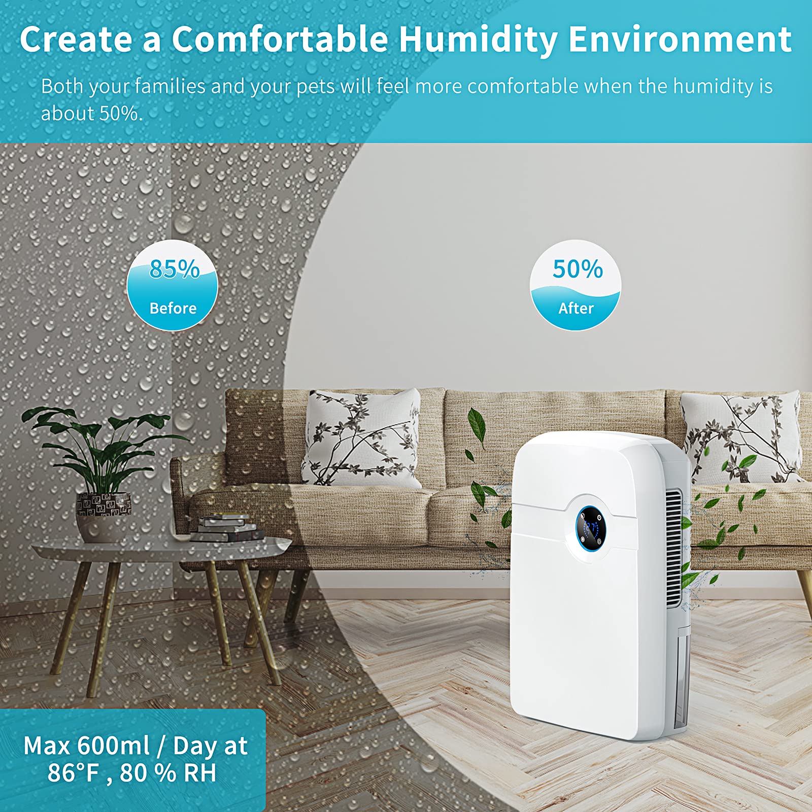 Dehumidifiers for Home, Dehumidifier 4500 Cubic Feet (320 sq ft) Electric Dehumidifiers with Remote Control, Auto Shut Off, 77.4oz Quiet Air Dehumidifier