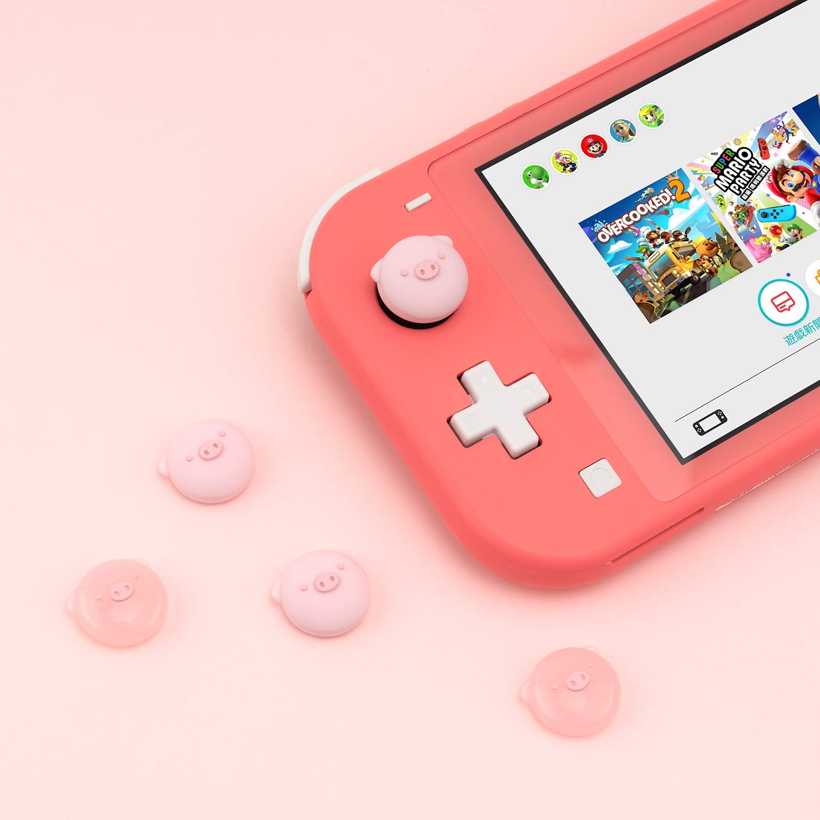 GeekShare 4PCS Cute Animal Theme Thumb Grip Caps,Soft Silicone Joystick CoverCompatible with Nintendo Switch/OLED/Switch Lite- Pig & Chicken