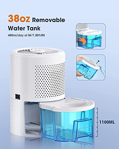 Dehumidifiers for Home - 34ounce Dehumidifier for Bedroom 2600 Cubic Feet (280 squarefoot) Quiet, Small Portable Dehumidifier for Closet Bathroom RV