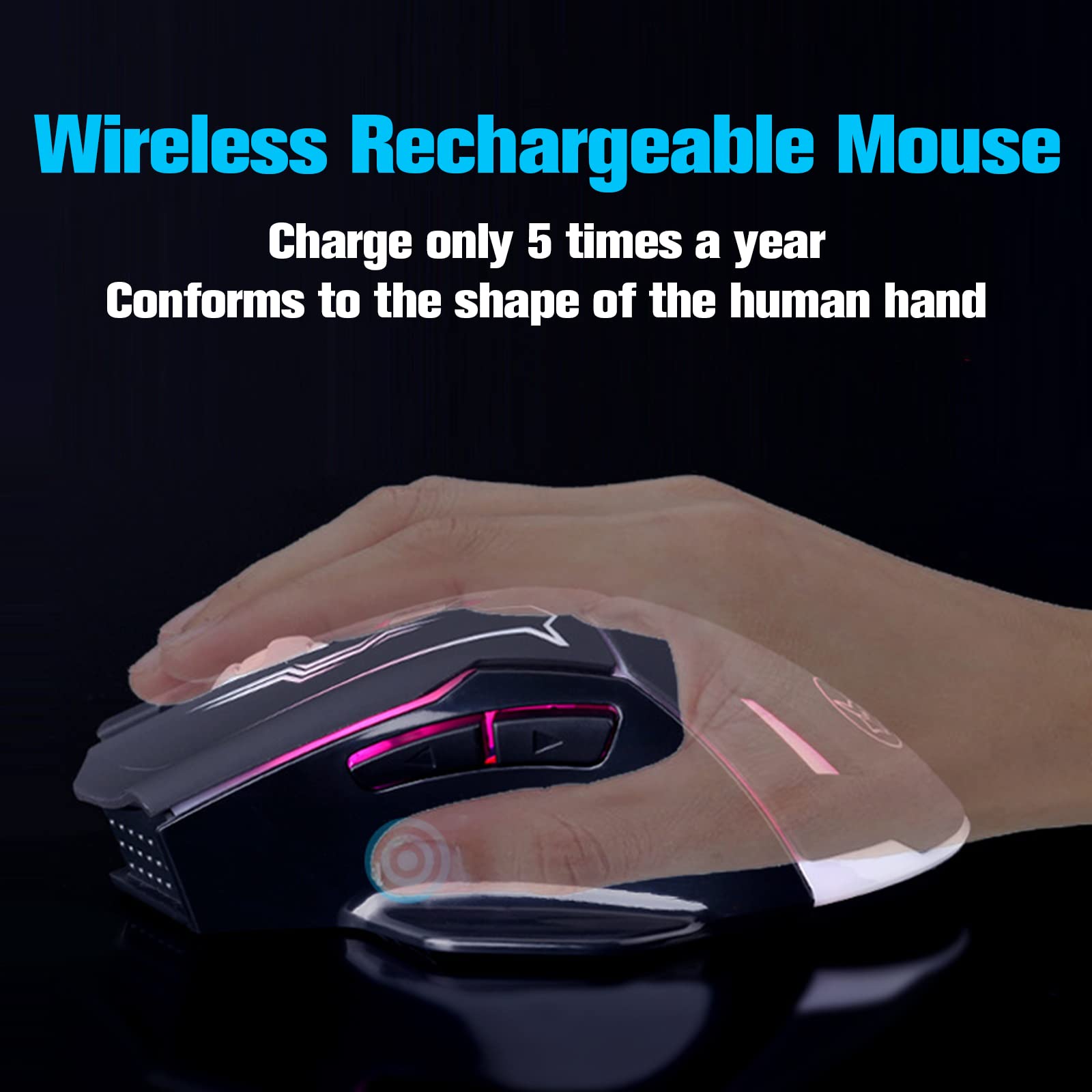 VEGCOO Wireless Gaming Mouse, Silent Click Wireless Rechargeable Mice with Colorful LED Lights & 3-Level DPI Adjustable, 6 Buttons Mouse with Side Buttons & Thumb Rest, Computer Gamer Mouse for PC