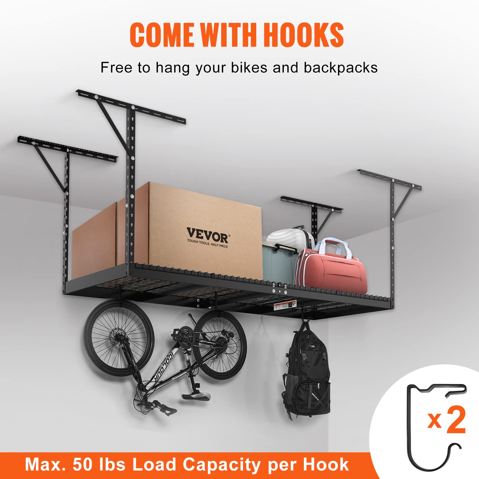 BestEquip 4x8 Overhead Garage Storage Rack, Adjustable Garage Storage Organization Systerm, Heavy Duty Metal Garage Ceiling Storage Racks, 600lbs Load Capacity, 22''-40"