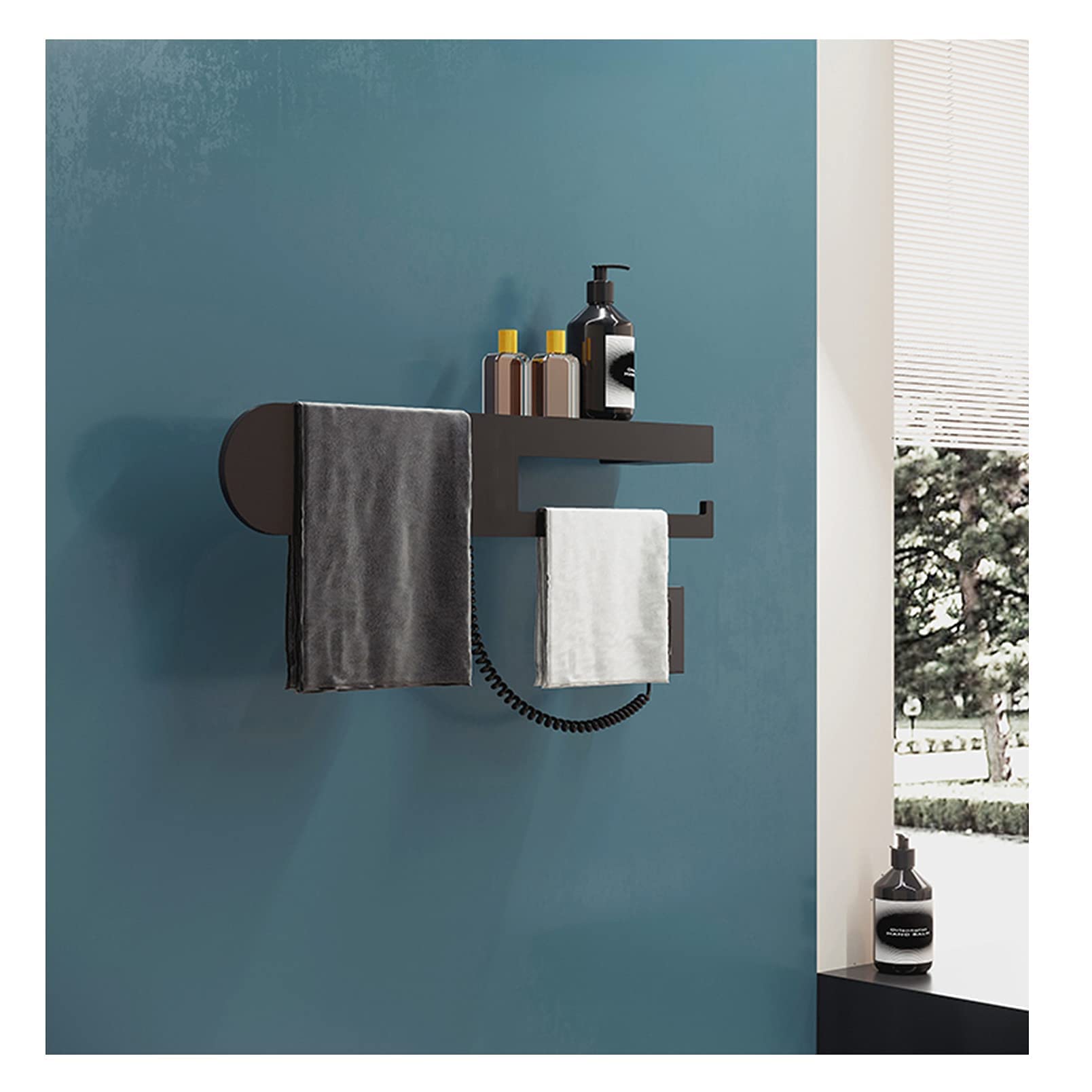 KUYT Towel Warmers for Bathroom Wall Mounted 100W, Lightweight Plug Timer Hot Towel Rack Home Energy Efficient, Electric Heated Towel Rail for Pools Kitchen 24.4X4.7In/Black