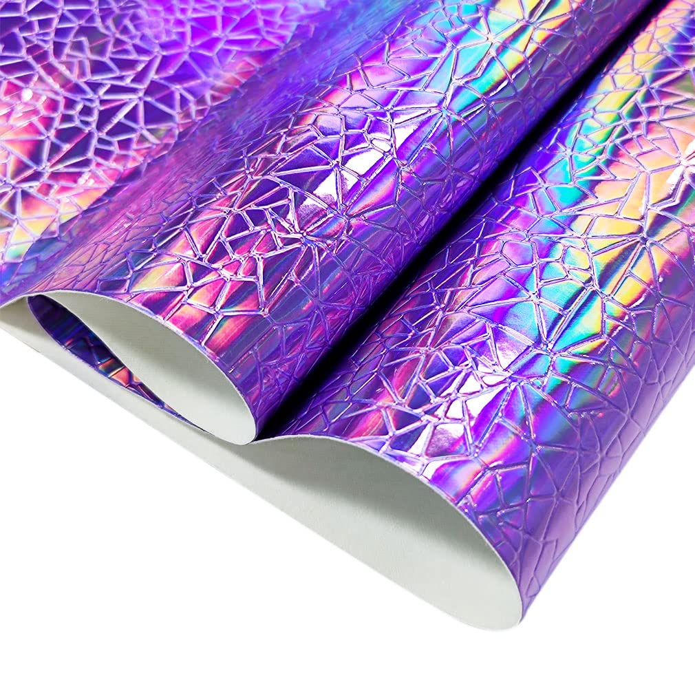 HYANG Mirror Embossed Metal Water Cube Lavender PU Faux Leather Sheets 1 Roll 12"X53"(30cmX135cm), Faux Leather Very Suitable for Leather Earrings, Bows, Handbag ,Sewing ,Crafts Making