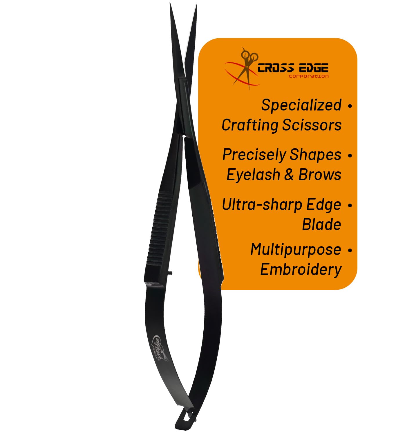 Cross Edge Spring Scissors 5 Inch straight Stainless Steel Precision Eyebrow & Eyelash Shaping & Trimming Scissor, Snips Squeeze Scissors, Embroidery, Knitting Micro Tip Craft Scissors (Black)