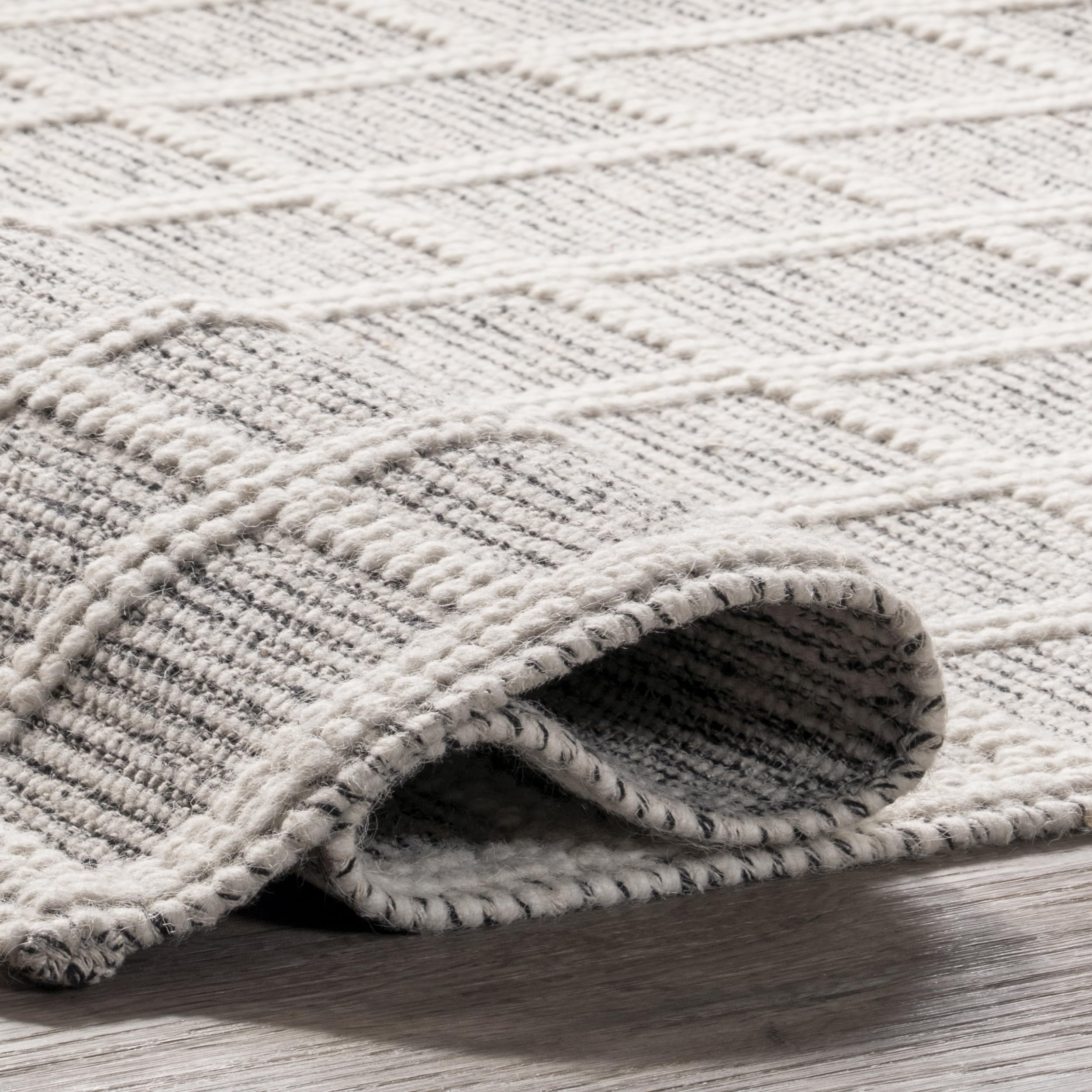 nuLOOM Huia Striped 8x10 Wool Area Rug for Living Room Bedroom Dining Room, Ivory